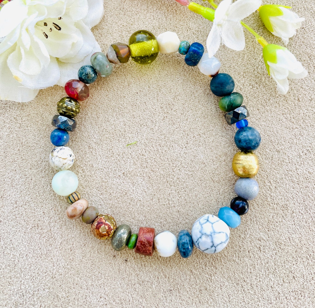 Earthy Medley of Beads Bracelet, Mishmash of Beads, Boho Fun, Rustic ...