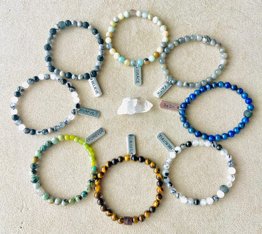 Inspirational Tag 6mm Genuine Gemstone Stretchies, Smaller Sized 7-7.25 ...