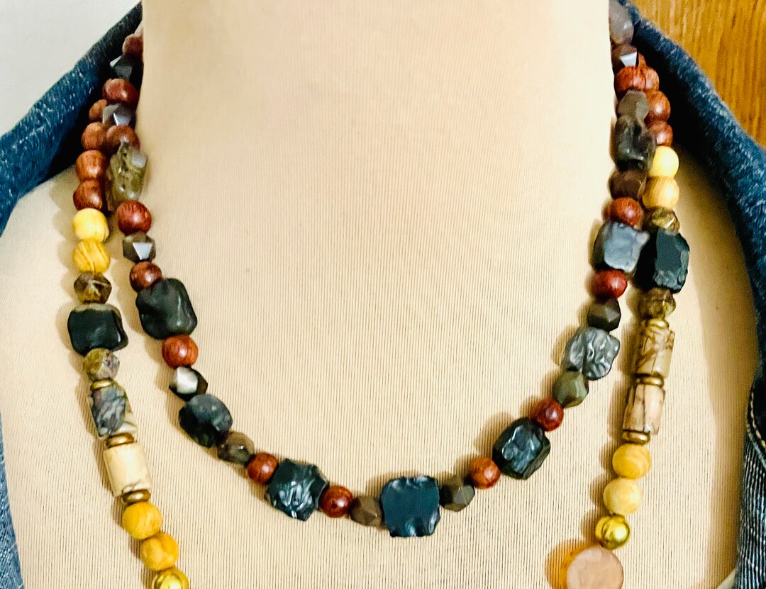 Earthy Agate Rosewood Necklace: Boho Mixed Bead, 18 Inch - Etsy