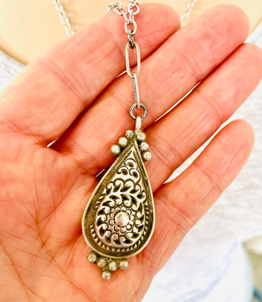 Unique Ornate Silver Pendant on Chain, Large Silver Pendant Necklace ...