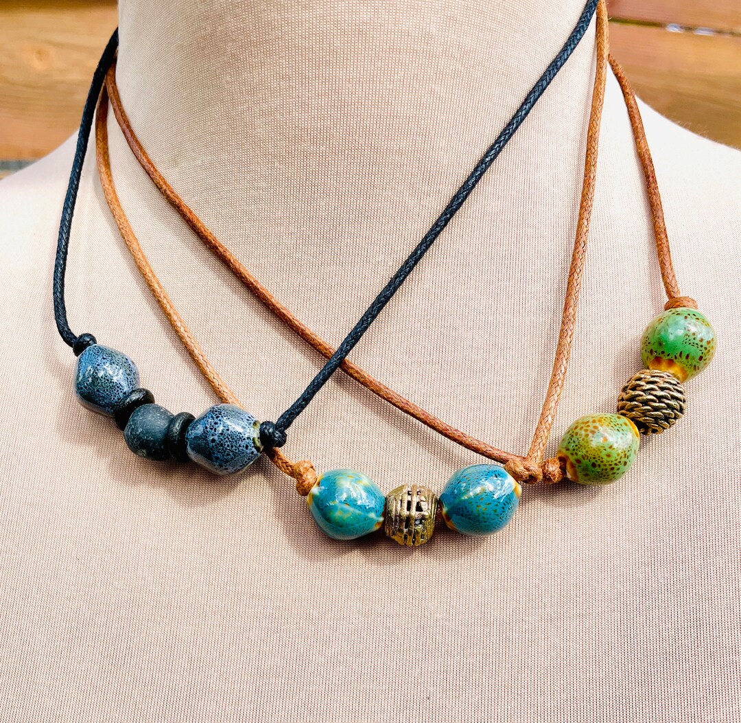 Chunky Chokers With Porcelain, African Brass & Java Glass Knotted on ...