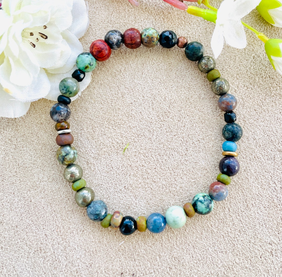 Earthy Medley of Beads Bracelet, Messy Bead Bracelet, Boho Fun, Rustic ...