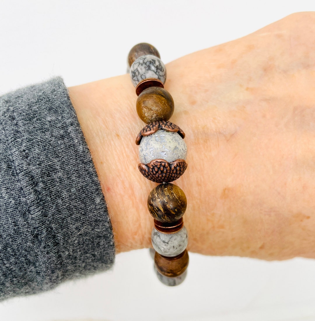 Chunky Picture Jasper, Matte Bronzite, Vintage Glass, Copper Bead ...