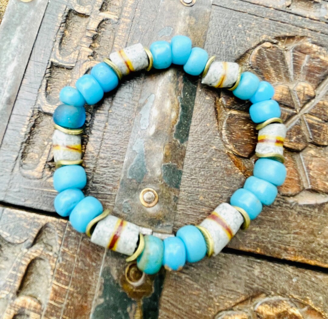 Tribal African Trade Bead Bracelets Handmade Glass Beads From Indonesia ...