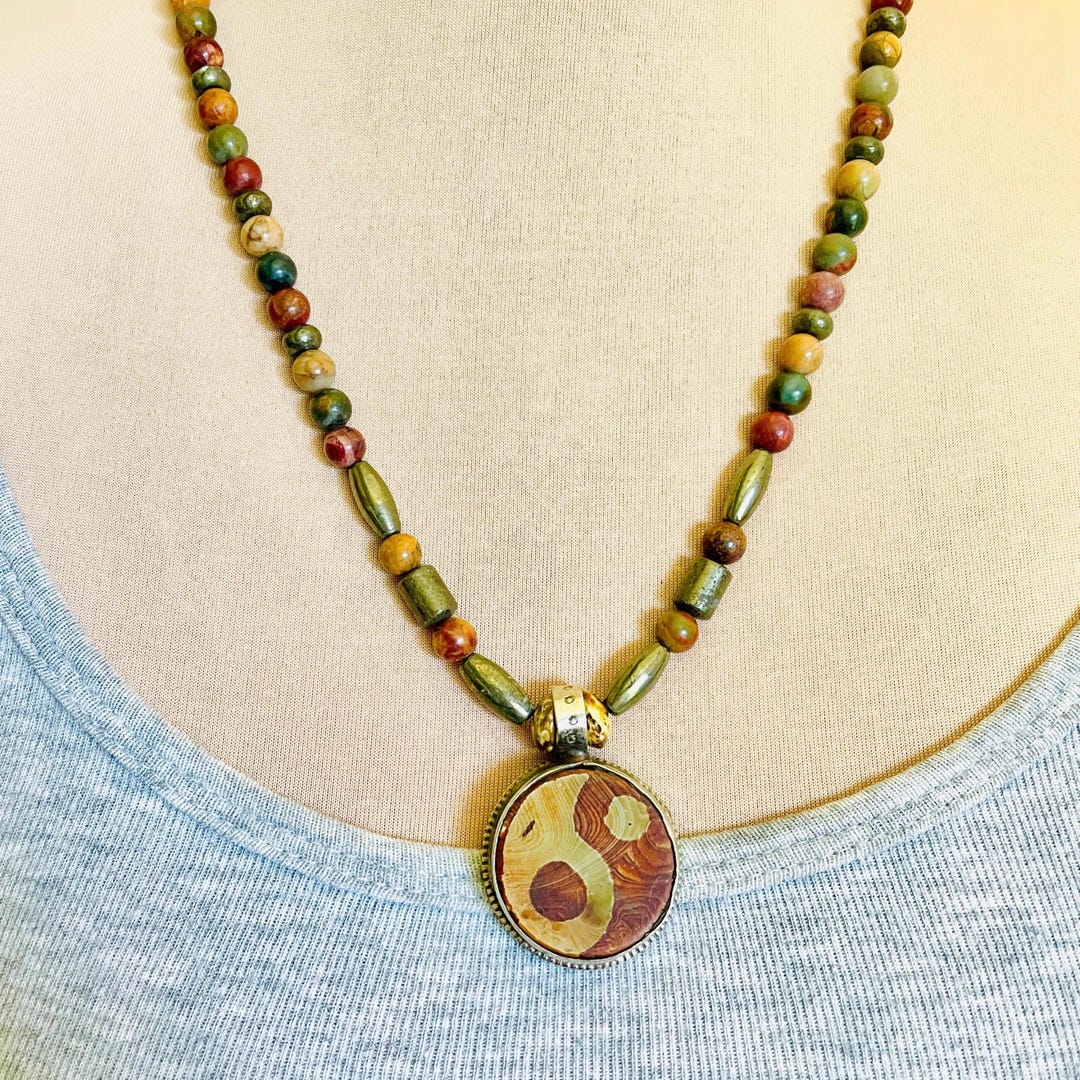 Yin Yang Pendant With Red Turquoise and Pyrite Beads, Yin Yang, 2 ...