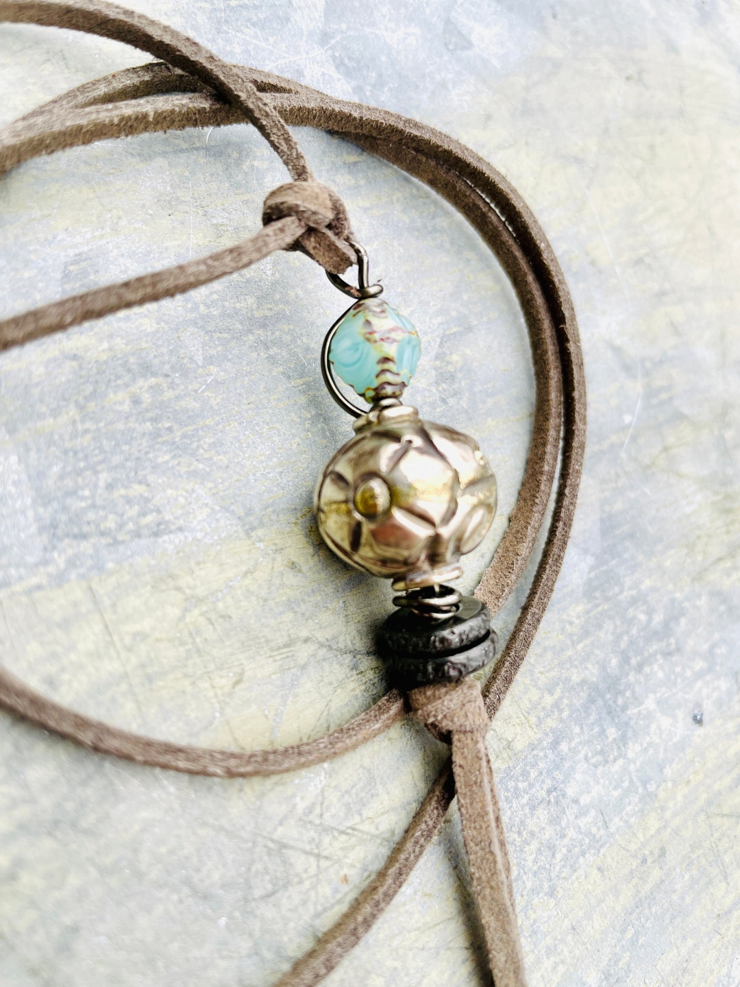 Boho Faux Suede Necklace: Tibetan Silver & Czech Glass Bead - Etsy