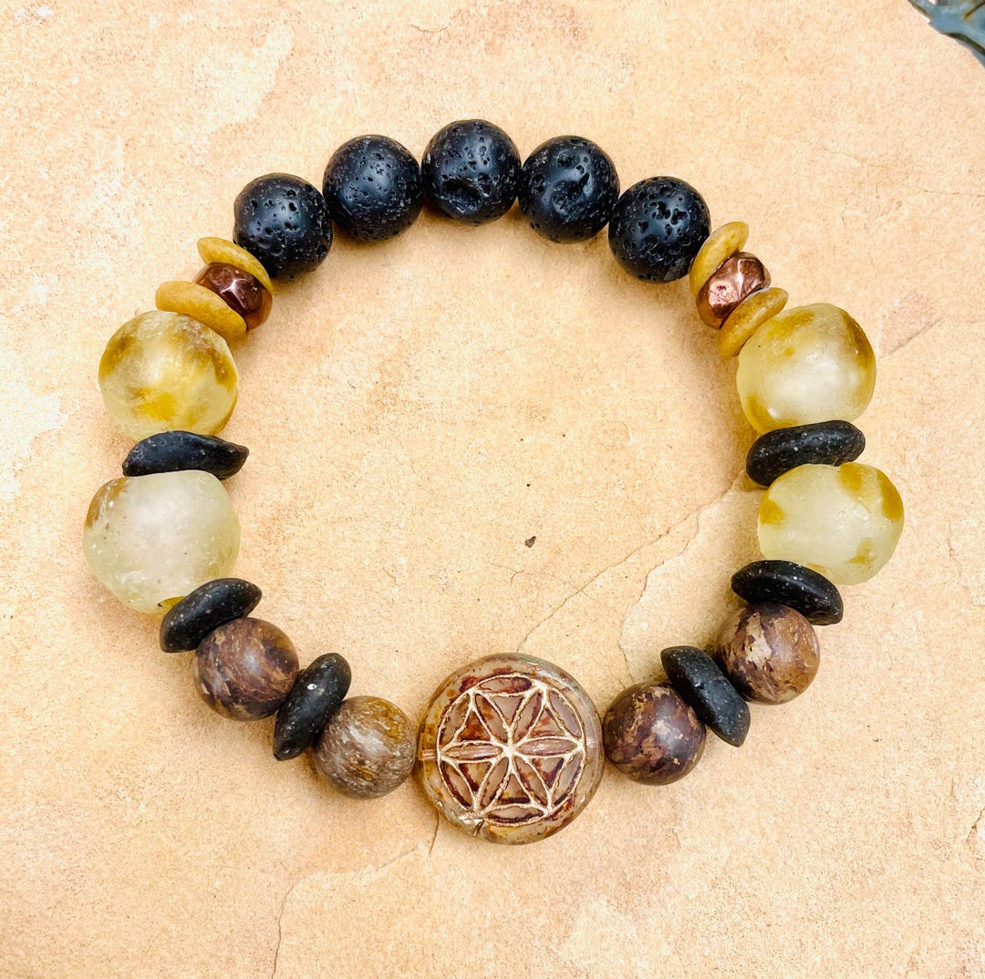 Chunky Large Sized African Ashanti & Recycled Glass, Lava, Copper ...