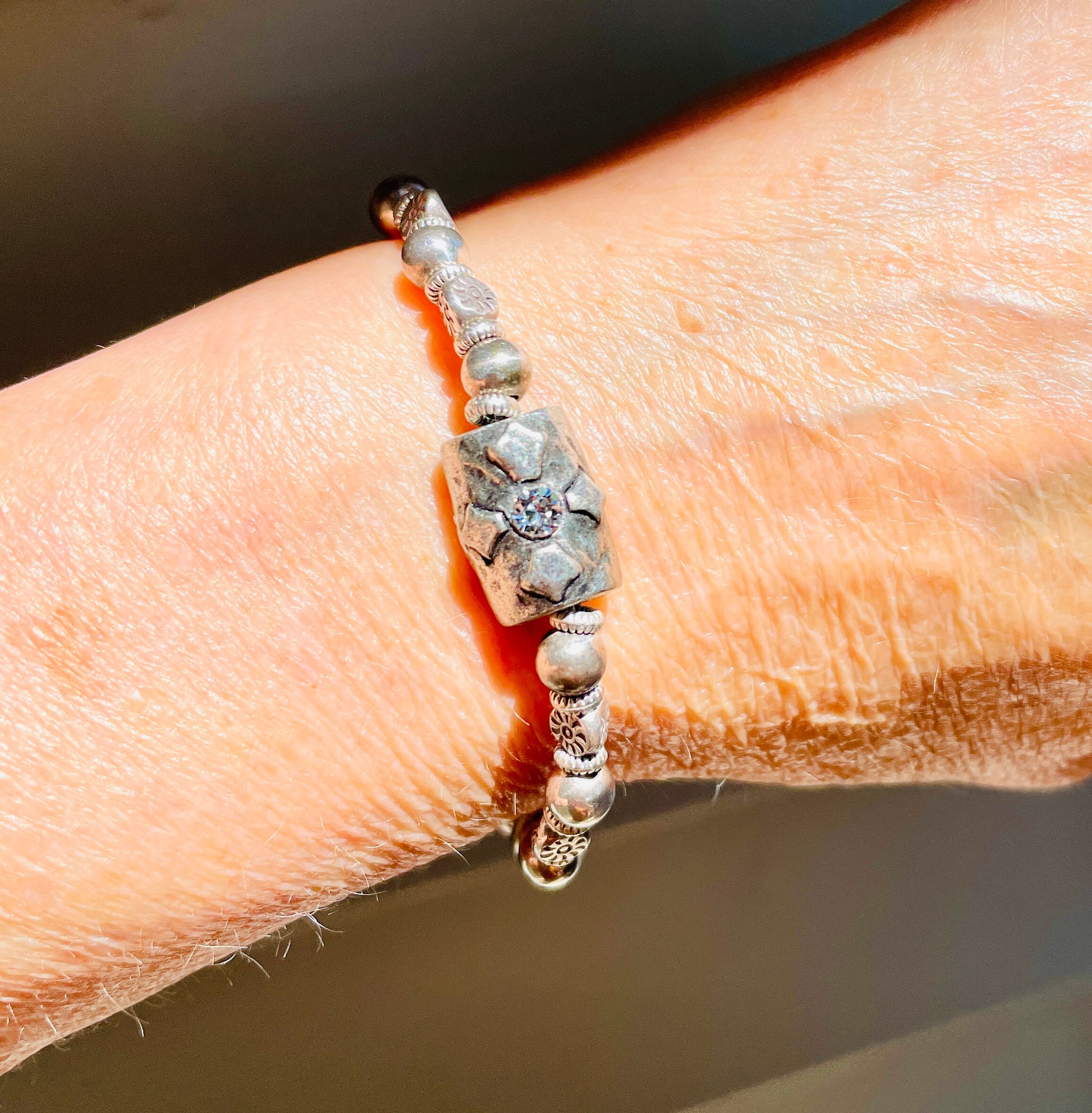 Sterling and Thai Silver Beads and Artisan Pewter Cross Focal W ...