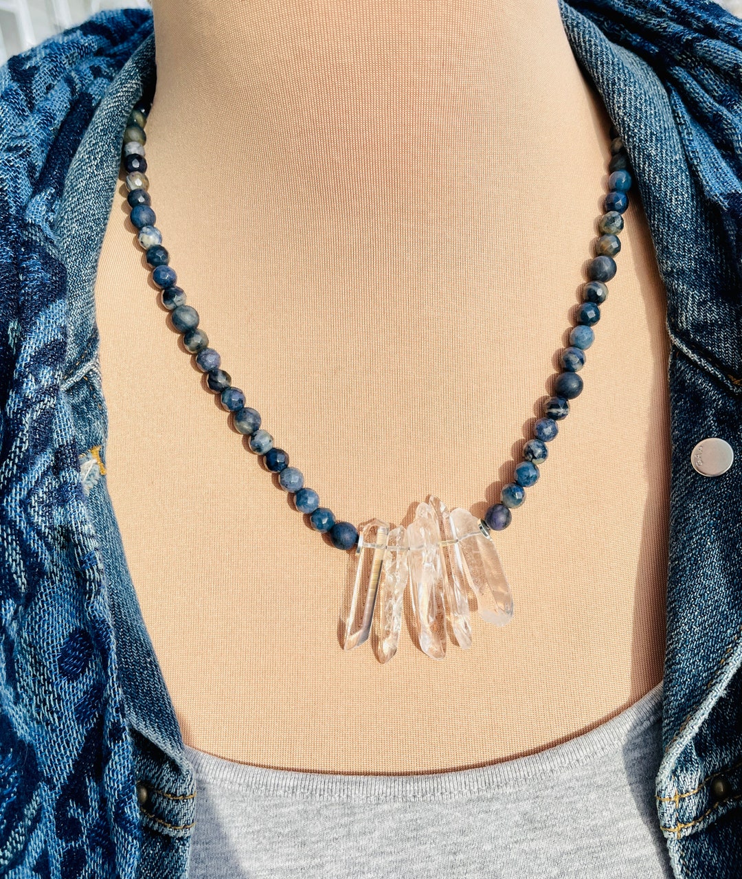 Quartz Crystal Bib Necklace, Bead Necklace Crystal Bib, Quartz Crystal ...