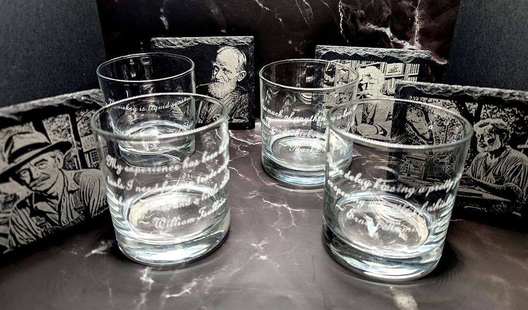 Whiskey Quotes - Faulkner, Hemingway, Twain, Shaw Rocks Glasses ...