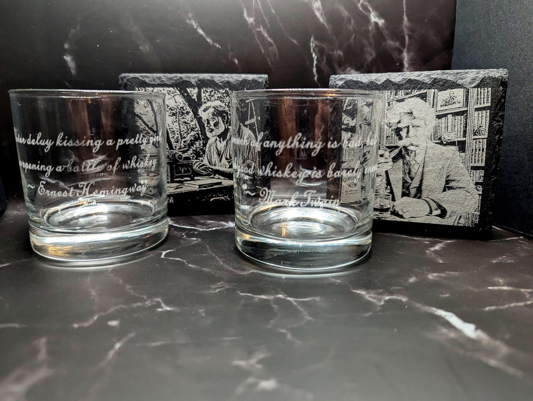 Whiskey Quotes - Hemingway & Twain Rocks Glasses With Coasters - Etsy