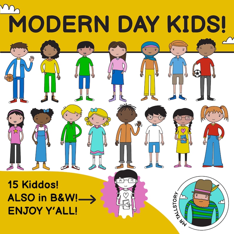 Modern Day Kids! Clipart Collection - Etsy