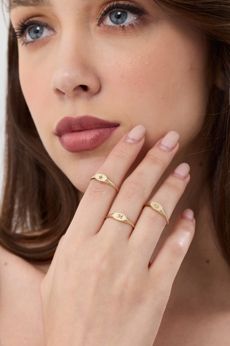 10K Gold Signet Ring Icons for Woman Gold Minimalist Ring, Thin Ring ...