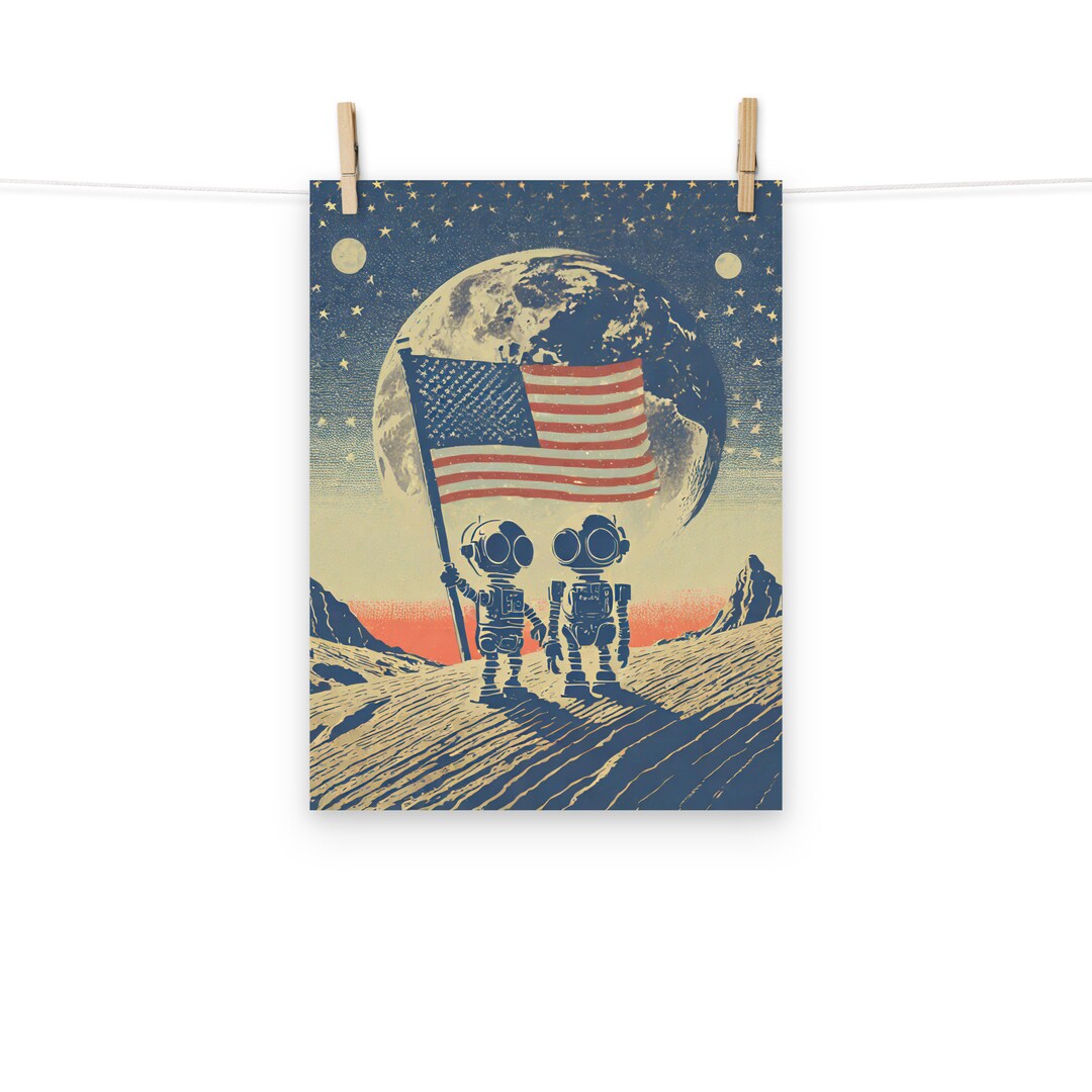 Patriotic Robots Tour the Planets Poster - Etsy