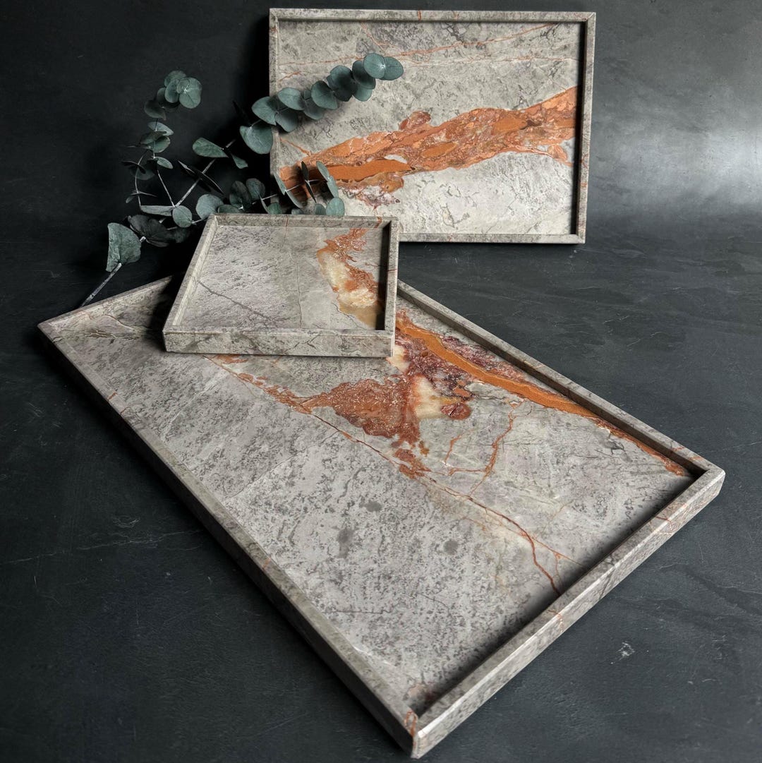 Pastel Grey Marble Decorative Trays, Marble Coffee Table Tray, Natural ...