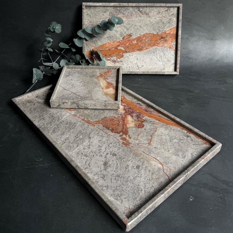Pastel Grey Marble Decorative Trays, Marble Coffee Table Tray, Natural ...