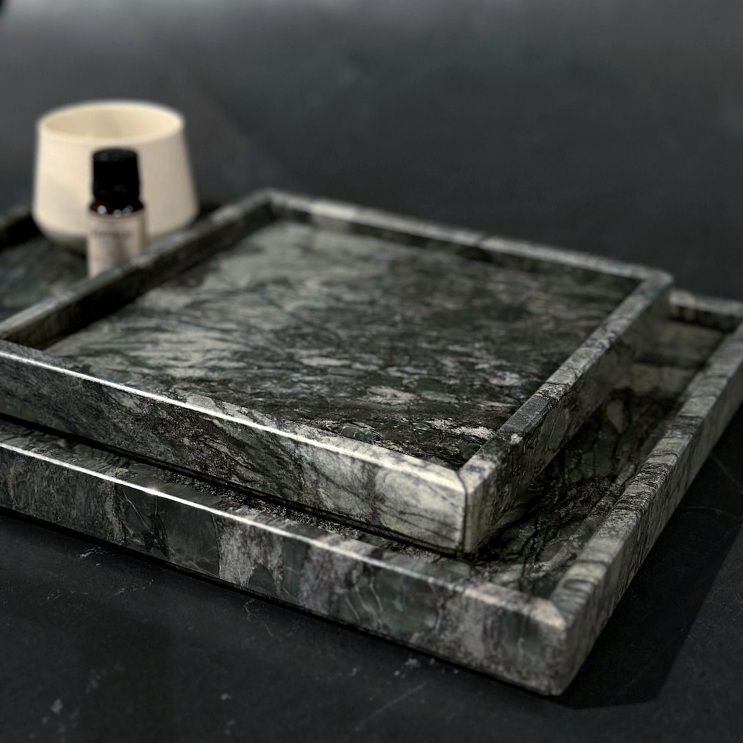 Jade Green Marble Home Tray, Natural Stone Decorative Tray, Stone ...