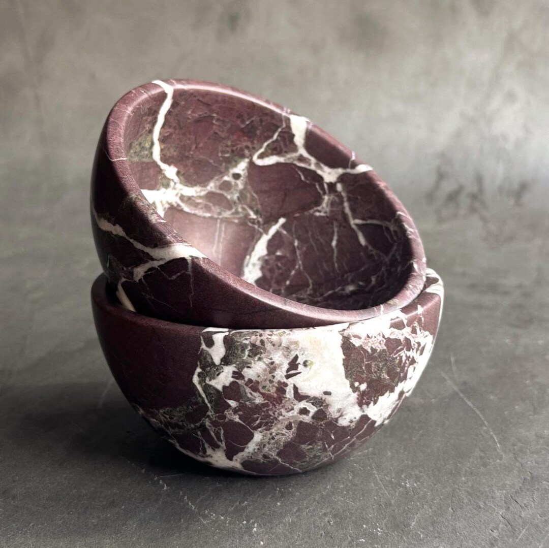 Handmade Rosso Levanto Marble Bowl: Travertine Stone Dish, Home Decor ...