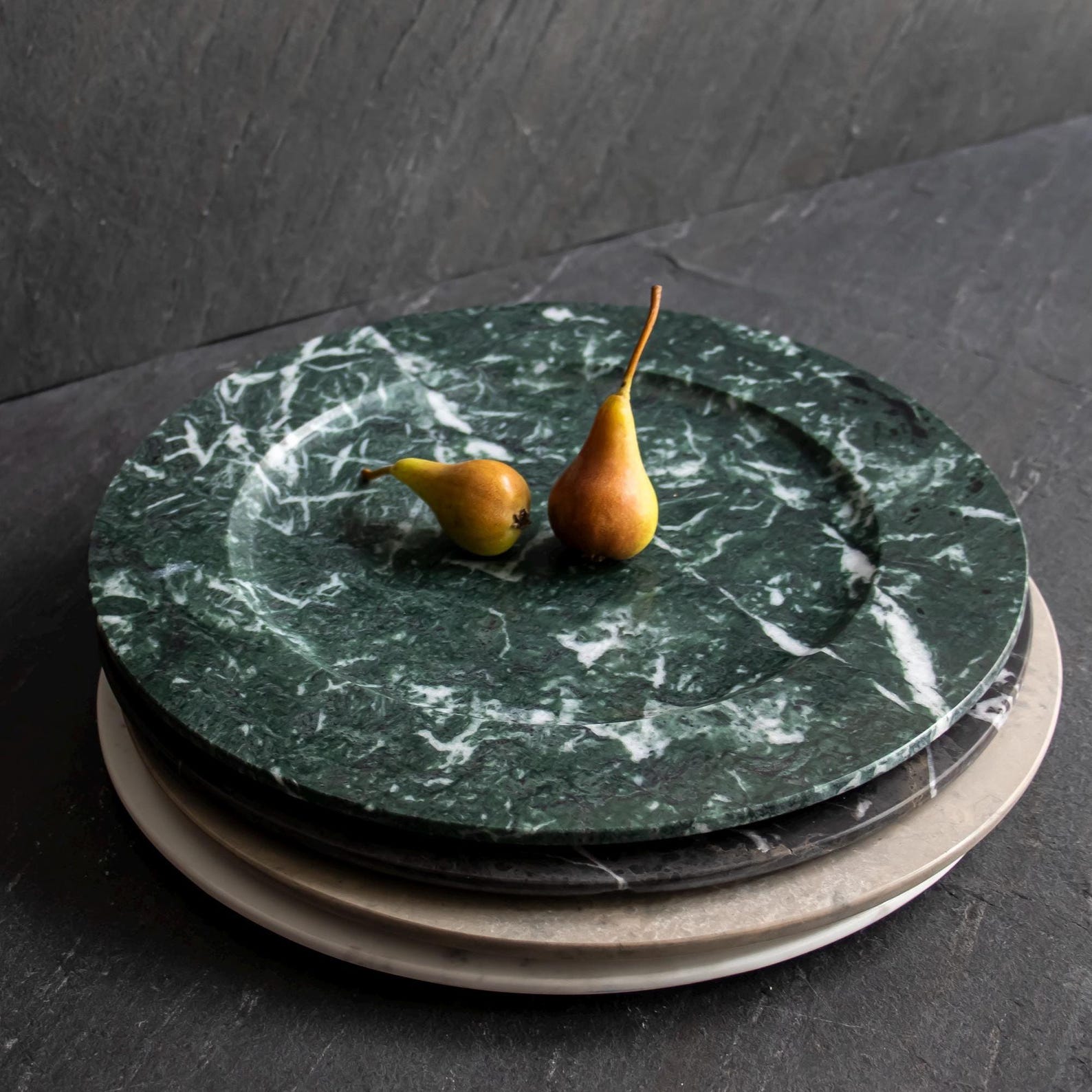 Green Marble Charger Plates, Black Marble Plate, Marble Home Decor ...