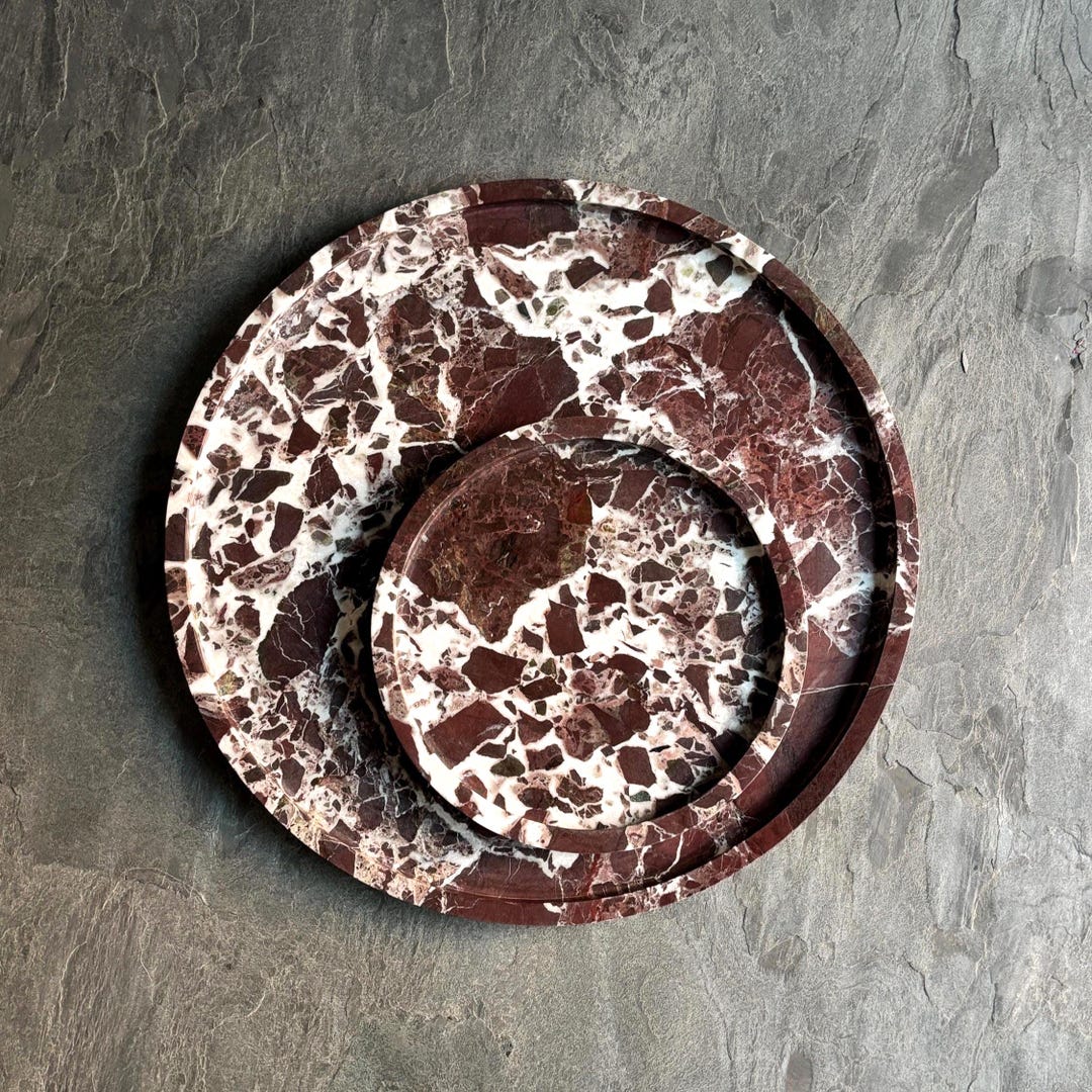 Rosso Levanto Round Marble Decorative Trays, Burgundy Natural Stone ...
