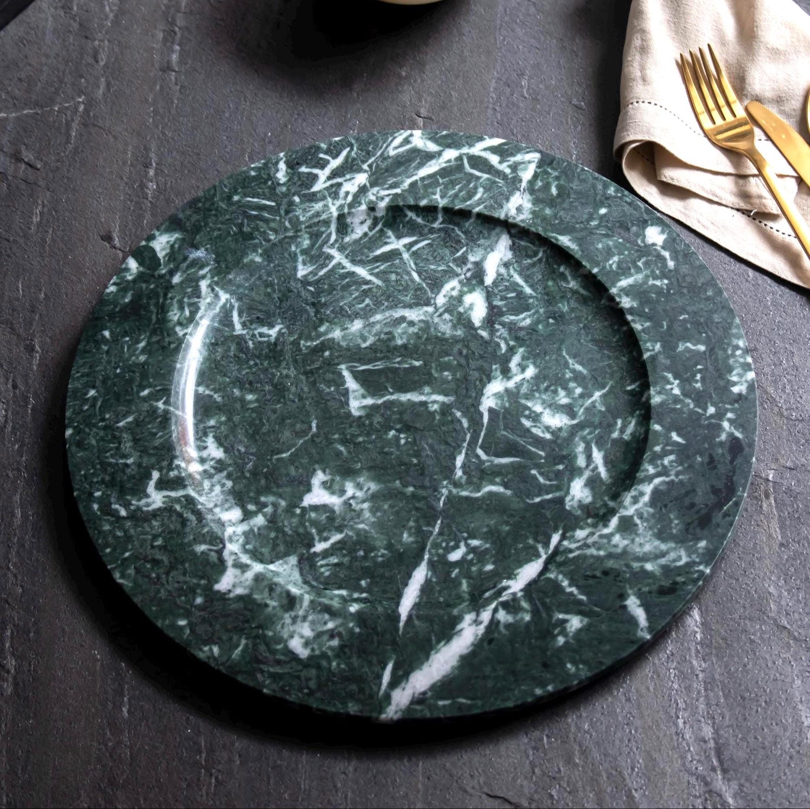 Green Marble Charger Plates, Black Marble Plate, Marble Home Decor ...