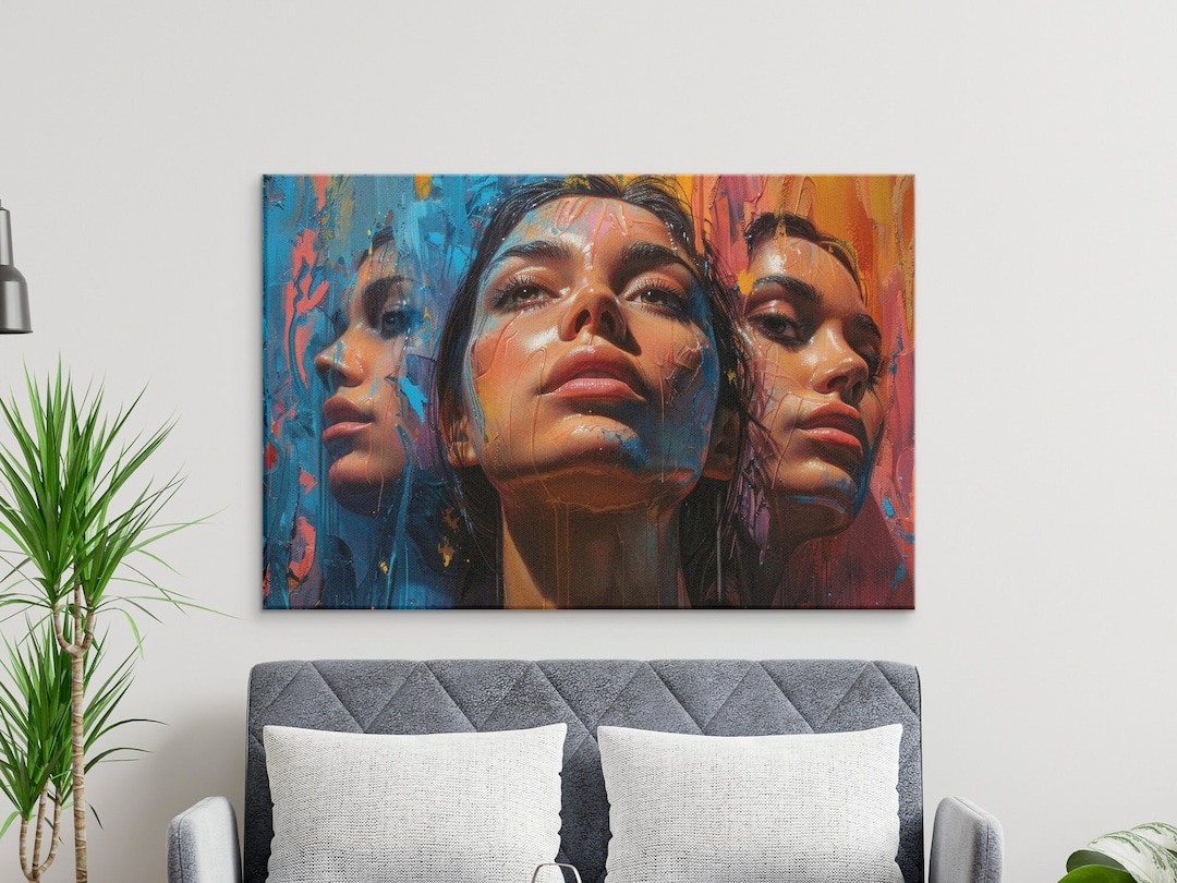Colorful Abstract Faces Canvas Art, Modern Expressionist Wall Decor ...