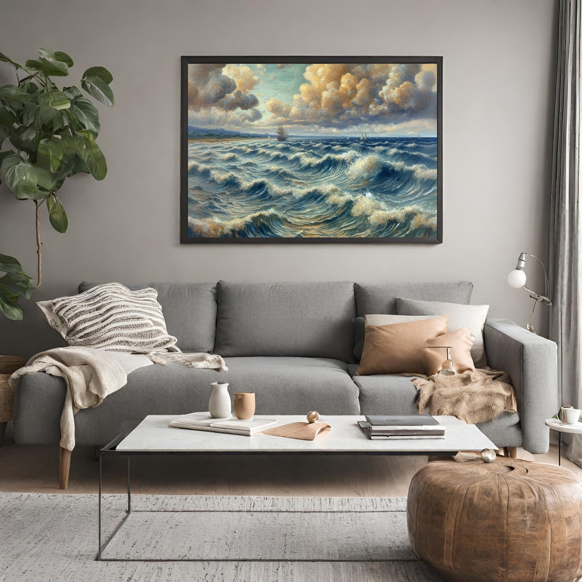 PRINTABLE Tempestuous Waters, Vintage Abstract Landscape Art, Digital ...