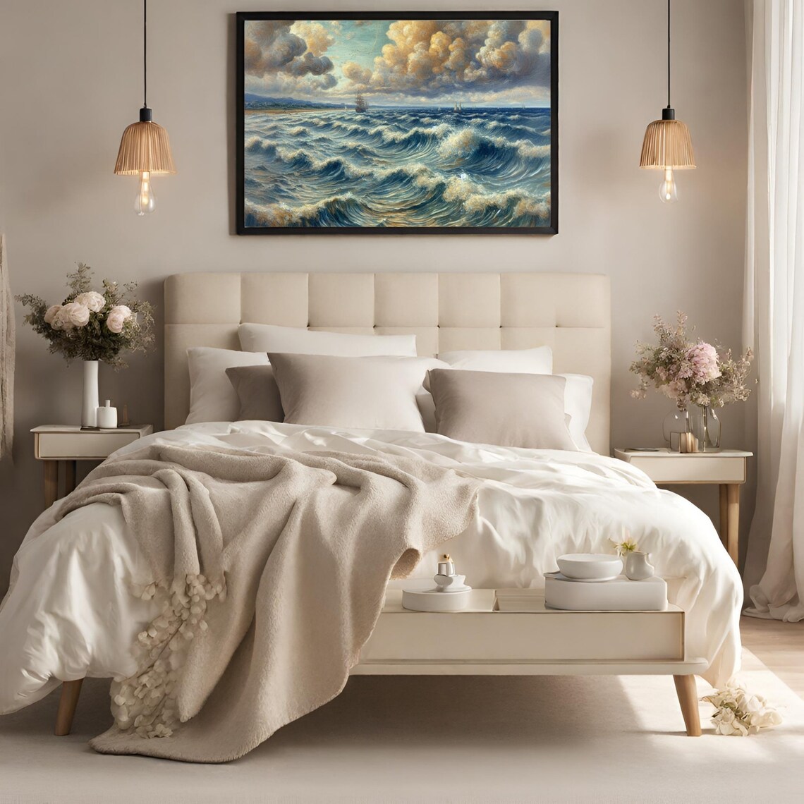 PRINTABLE Tempestuous Waters, Vintage Abstract Landscape Art, Digital ...