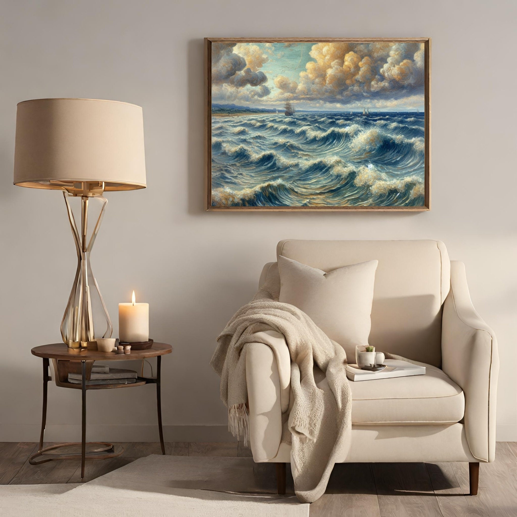 PRINTABLE Tempestuous Waters, Vintage Abstract Landscape Art, Digital ...