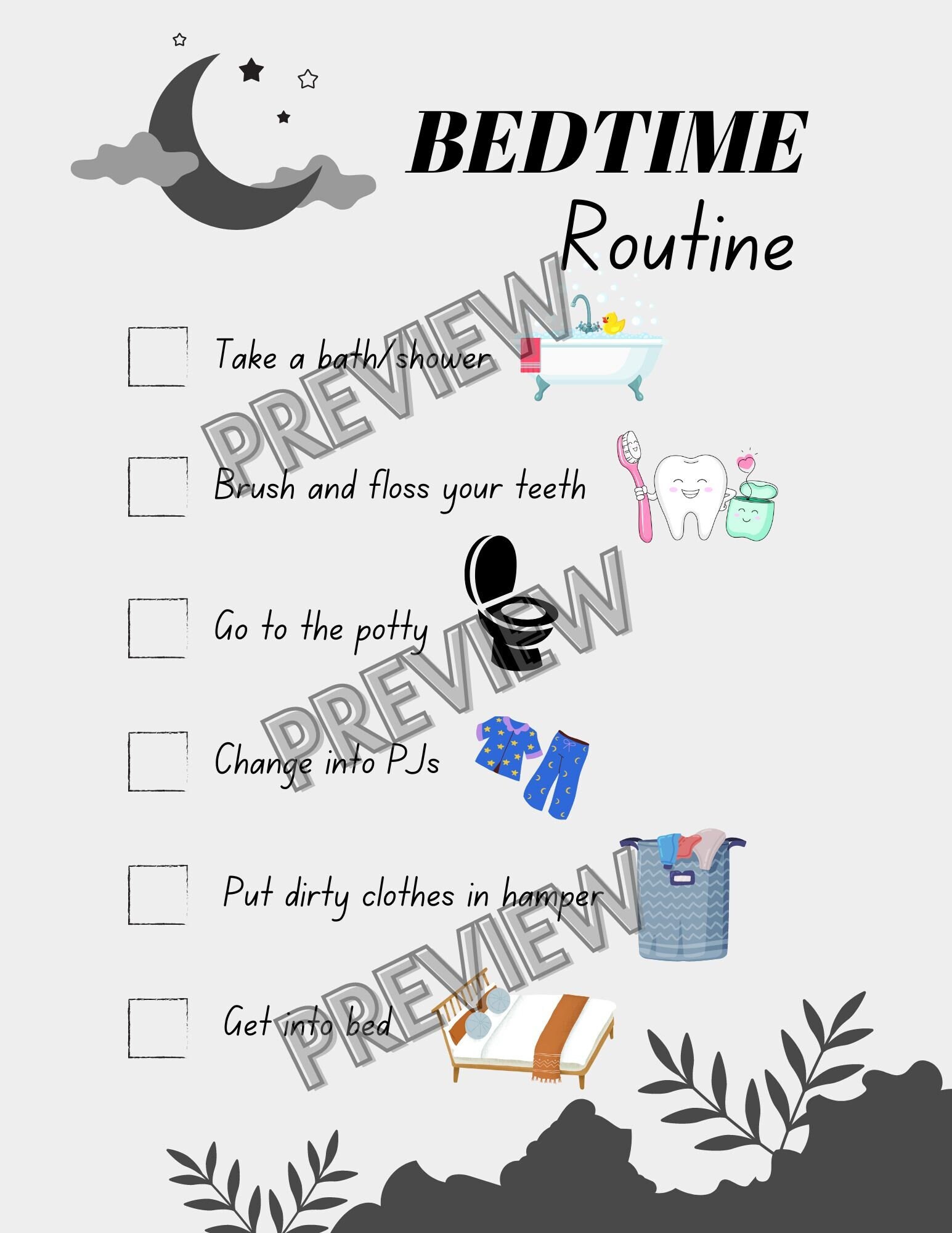 Bedtime Routine Checklist for Kids digital Download - Etsy