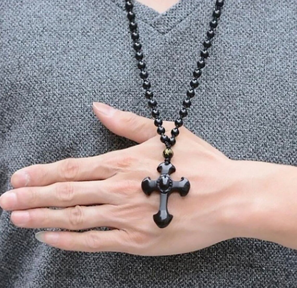 Christian Cross Obsidian Pendant - Hand Engraved Vintage - Etsy