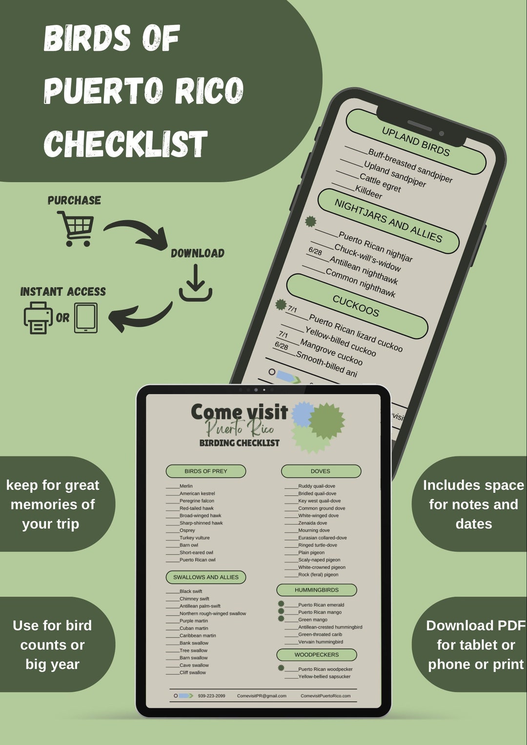 Puerto Rico Bird Checklist - Etsy