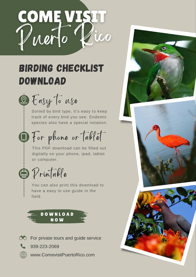Puerto Rico Bird Checklist - Etsy