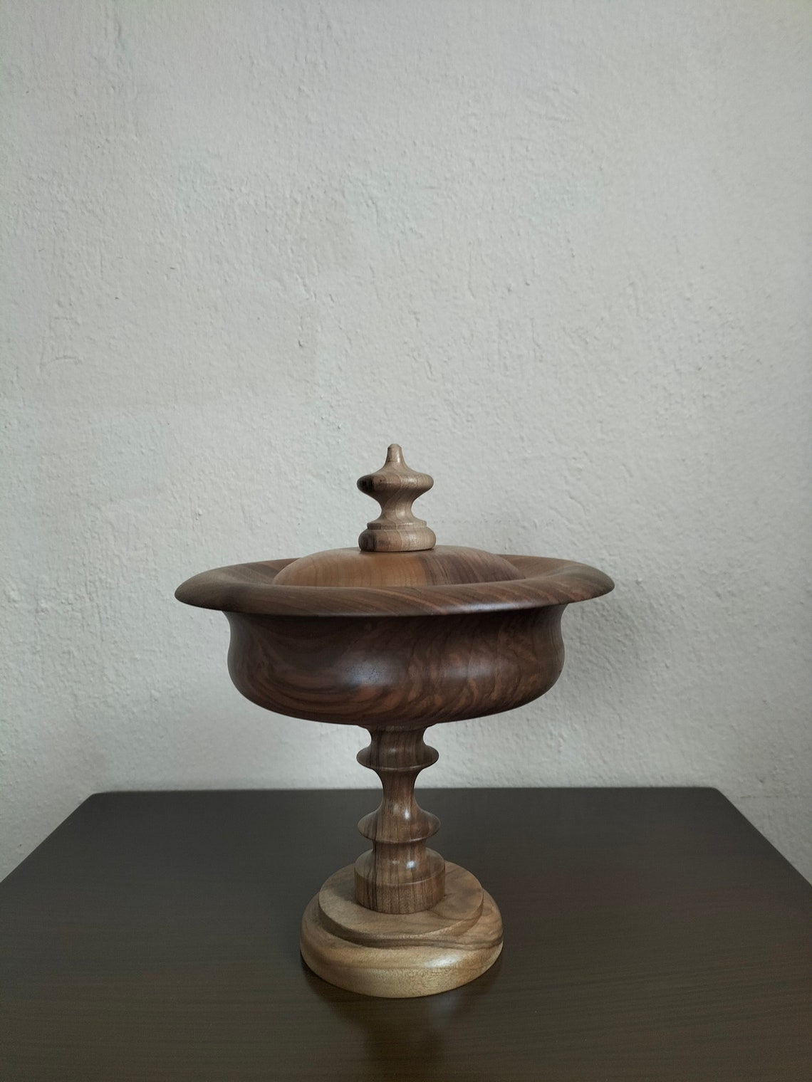 Unique Wooden Turned Lidded Bowl From Walnut - Etsy