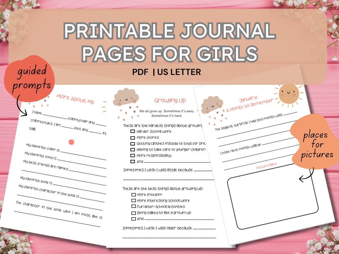 PRINTABLE Journal Pages for Young Girls, Printable Journal for Girls ...