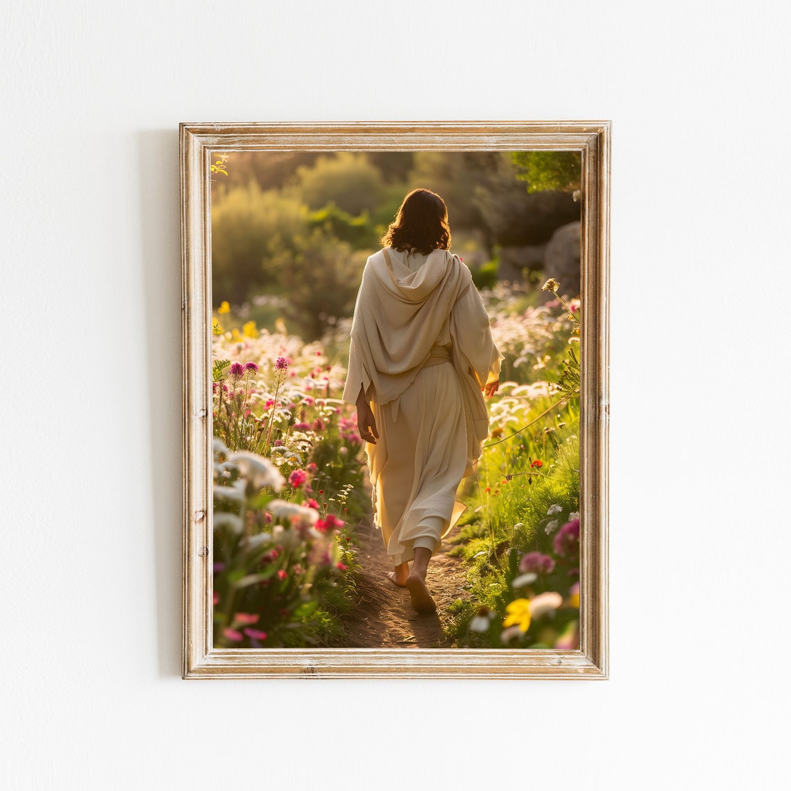 Jesus Digital Art - Sunlit Flower Path Scene, Inspirational Religious ...