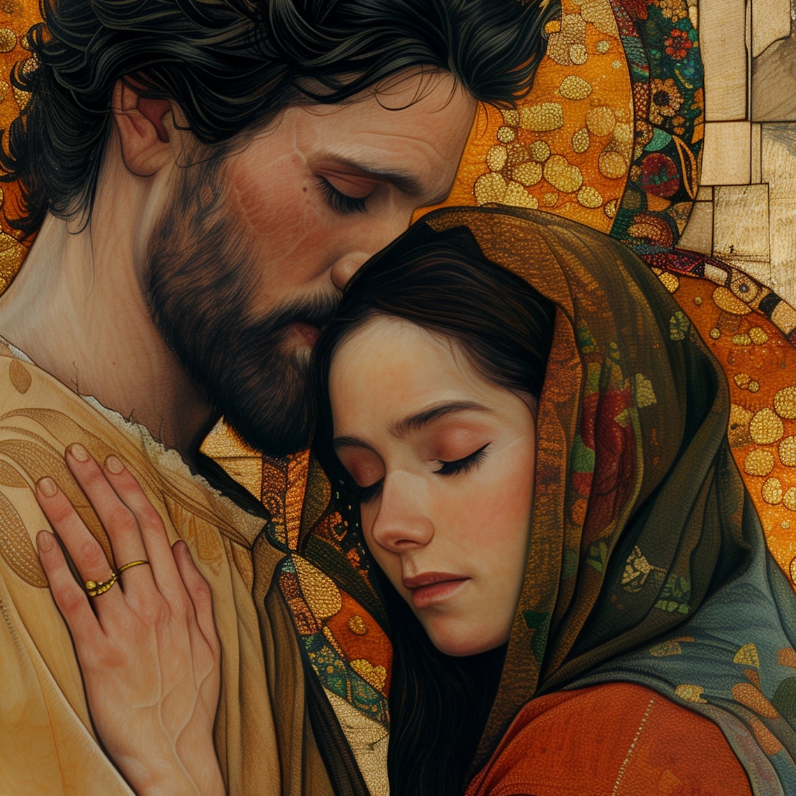 Jesus Art Holding Mary Magdalene, Klimt-style Vintage, Christian Art ...
