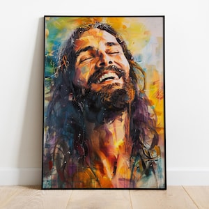 Jesus Art: Joyful Jesus Smile Painting, Handcrafted Christian Wall Art ...