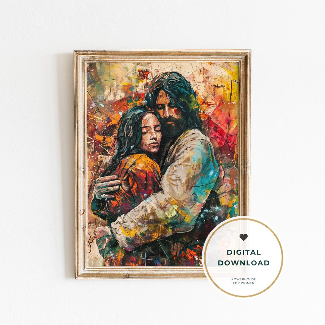 Jesus is Holding Mary Magdalene Art, Jesus Embracing Mary in Autumn ...