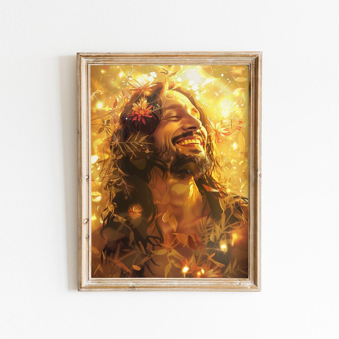 Jesus Smiling in Golden Light, Inspiring Jesus Artwork, Home Decor ...