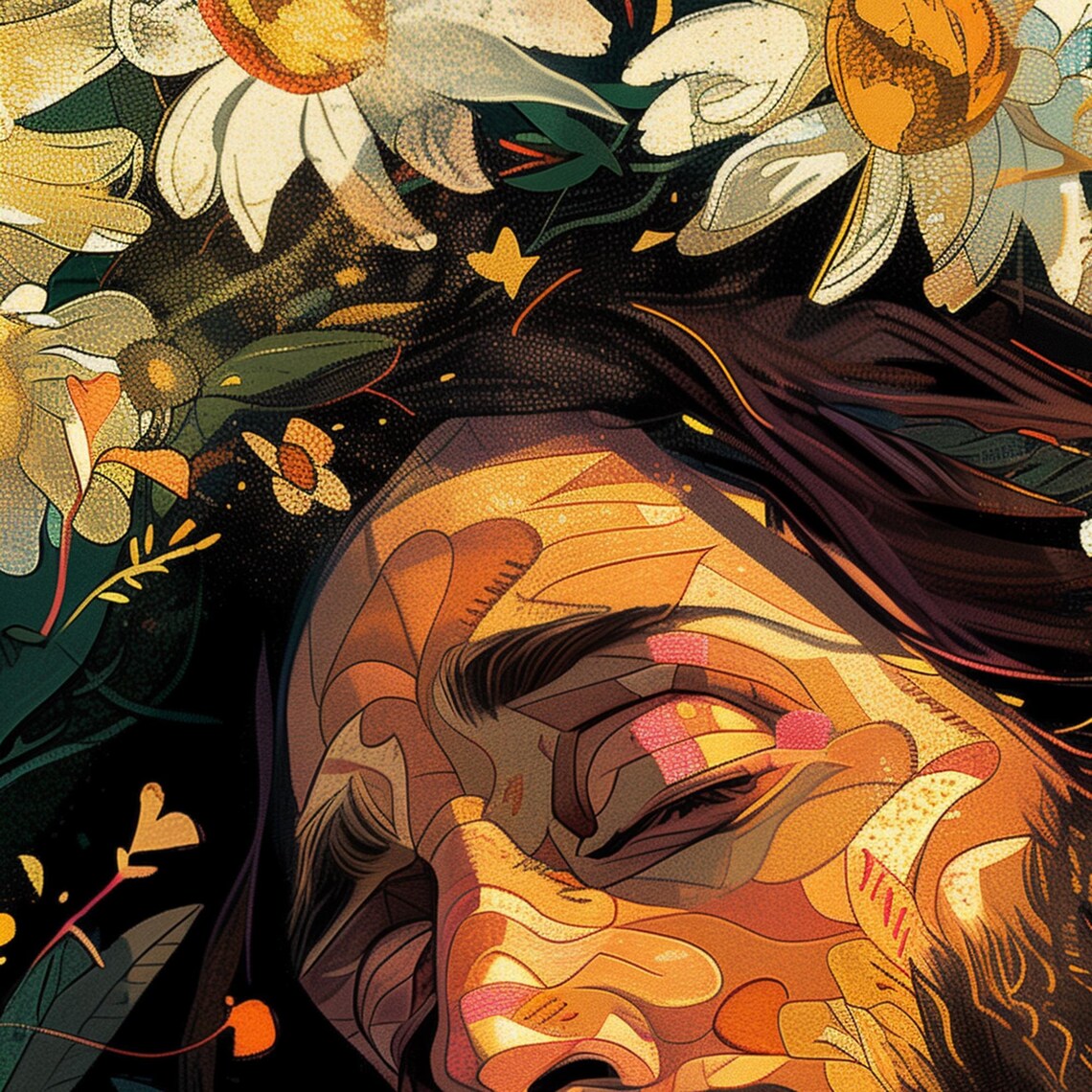Jesus Art Relaxing in Flowers, Ascension Day Digital Artwork ...