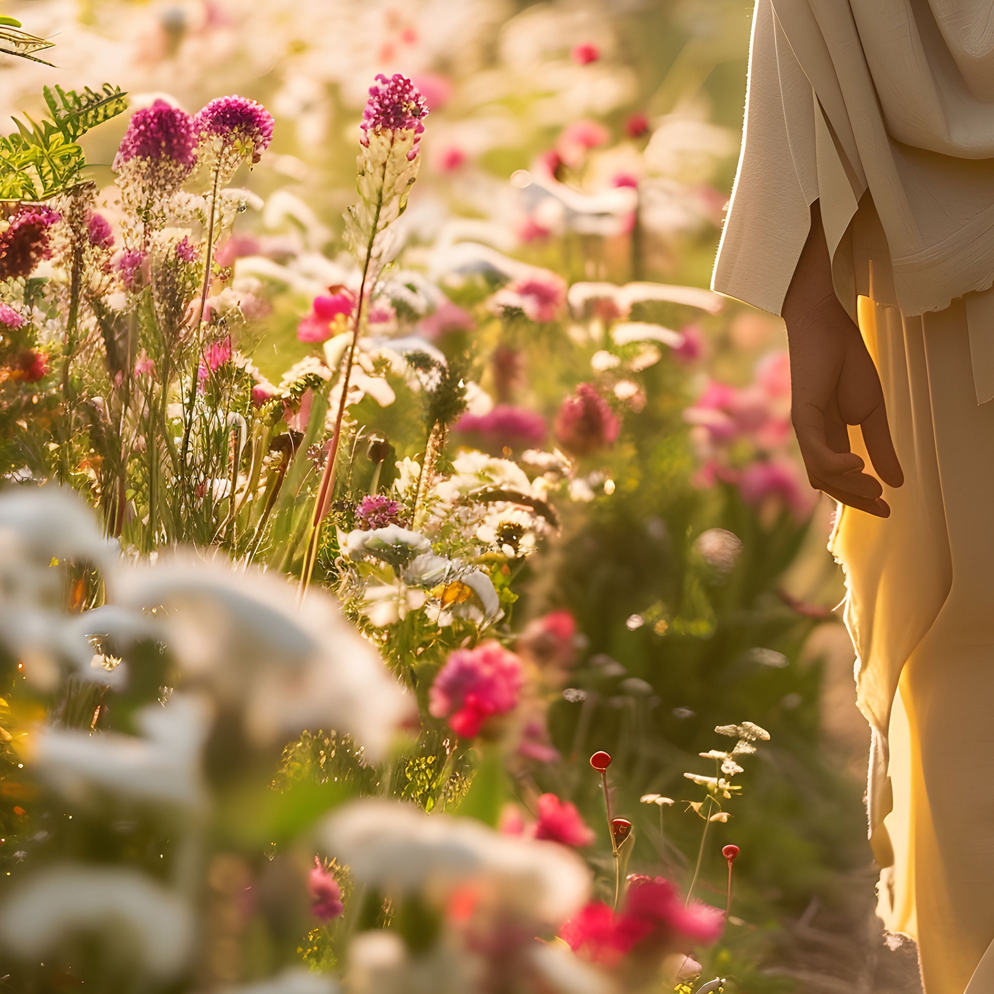 Jesus Digital Art - Sunlit Flower Path Scene, Inspirational Religious ...