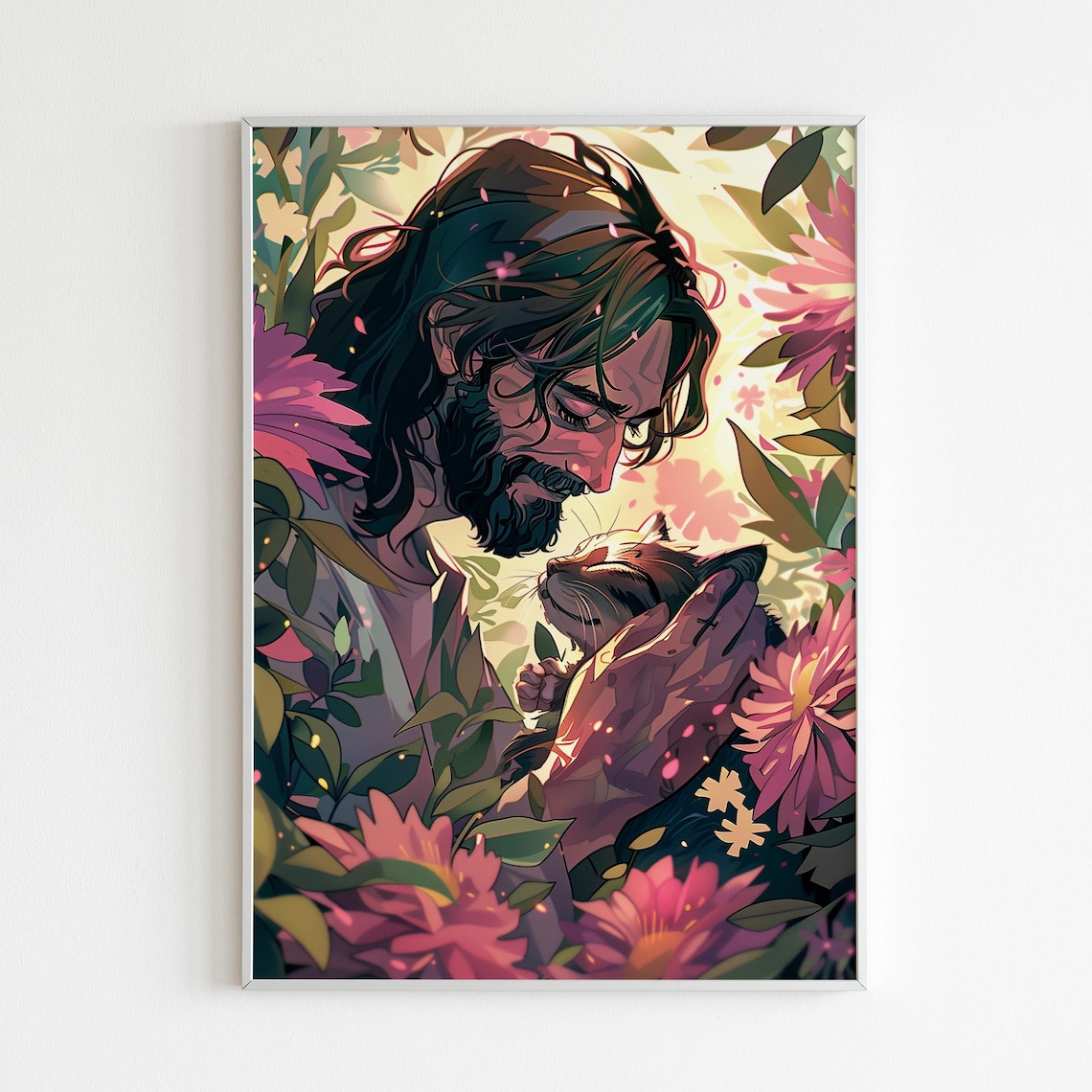 Christian Art: Jesus Smiling With a Cat, Jesus Cats and Flowers ...