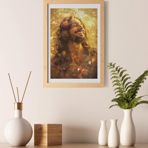 Jesus Smiling in Golden Light, Inspiring Jesus Artwork, Home Decor ...