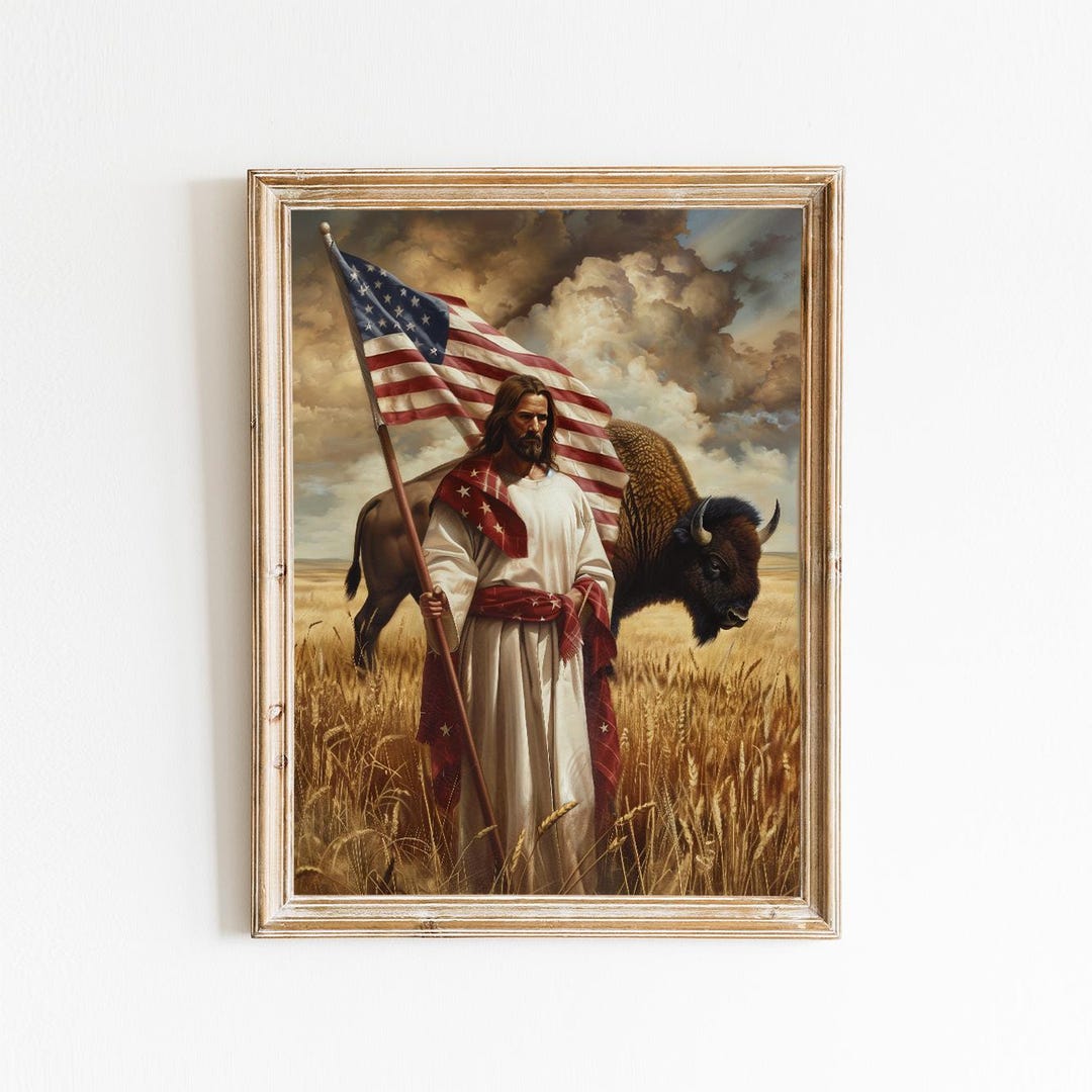 Jesus Blessing America: Vintage Art Painting in Midwest Wheat Field ...