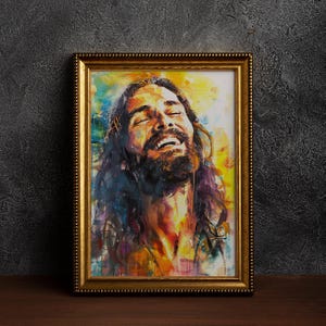 Jesus Art: Joyful Jesus Smile Painting, Handcrafted Christian Wall Art ...