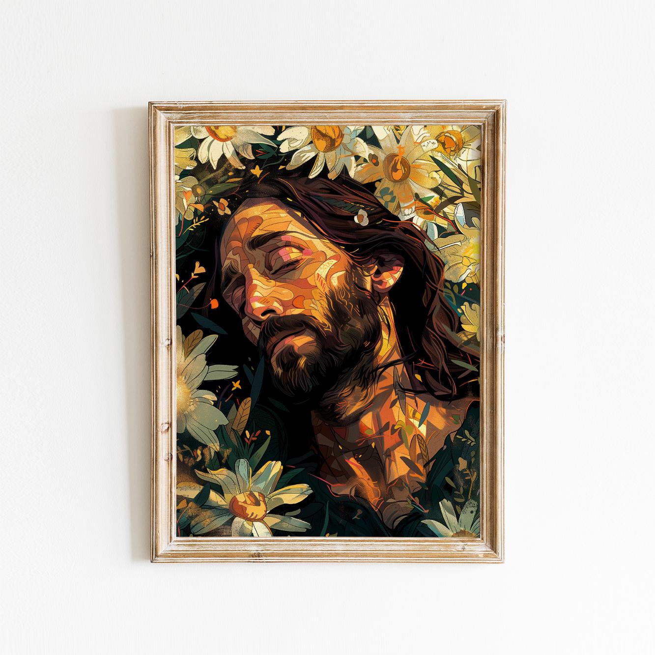 Jesus Art Relaxing in Flowers, Ascension Day Digital Artwork ...