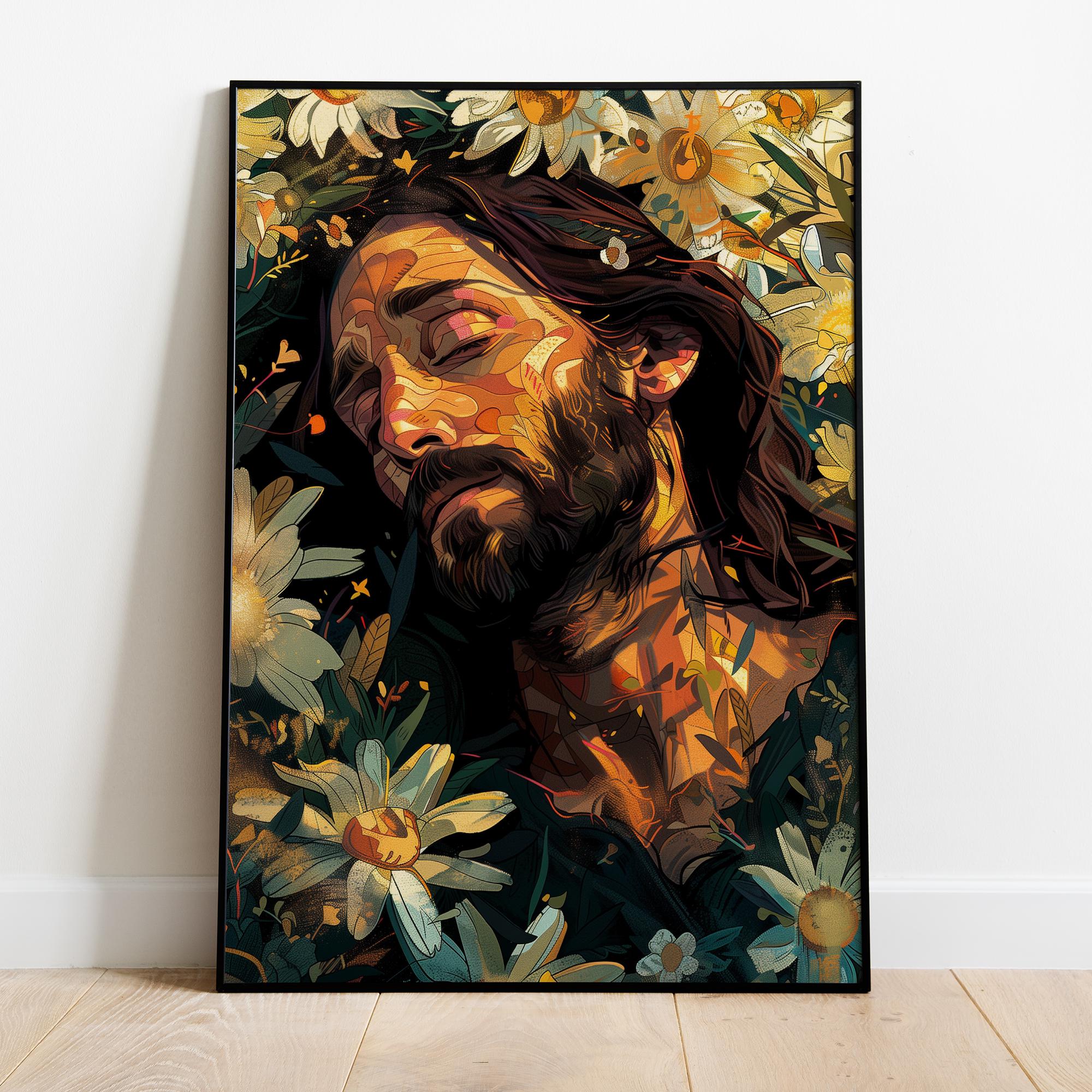 Jesus Art Relaxing in Flowers, Ascension Day Digital Artwork ...