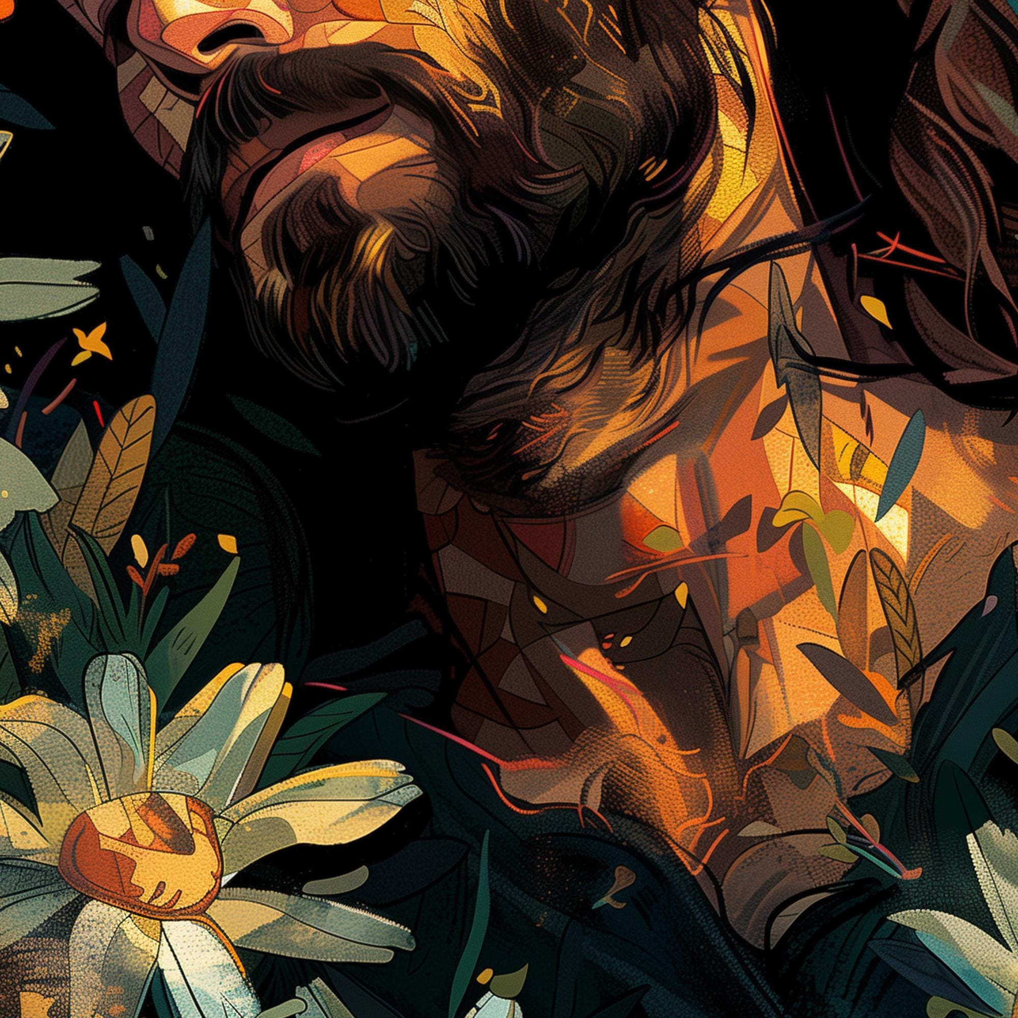 Jesus Art Relaxing in Flowers, Ascension Day Digital Artwork ...