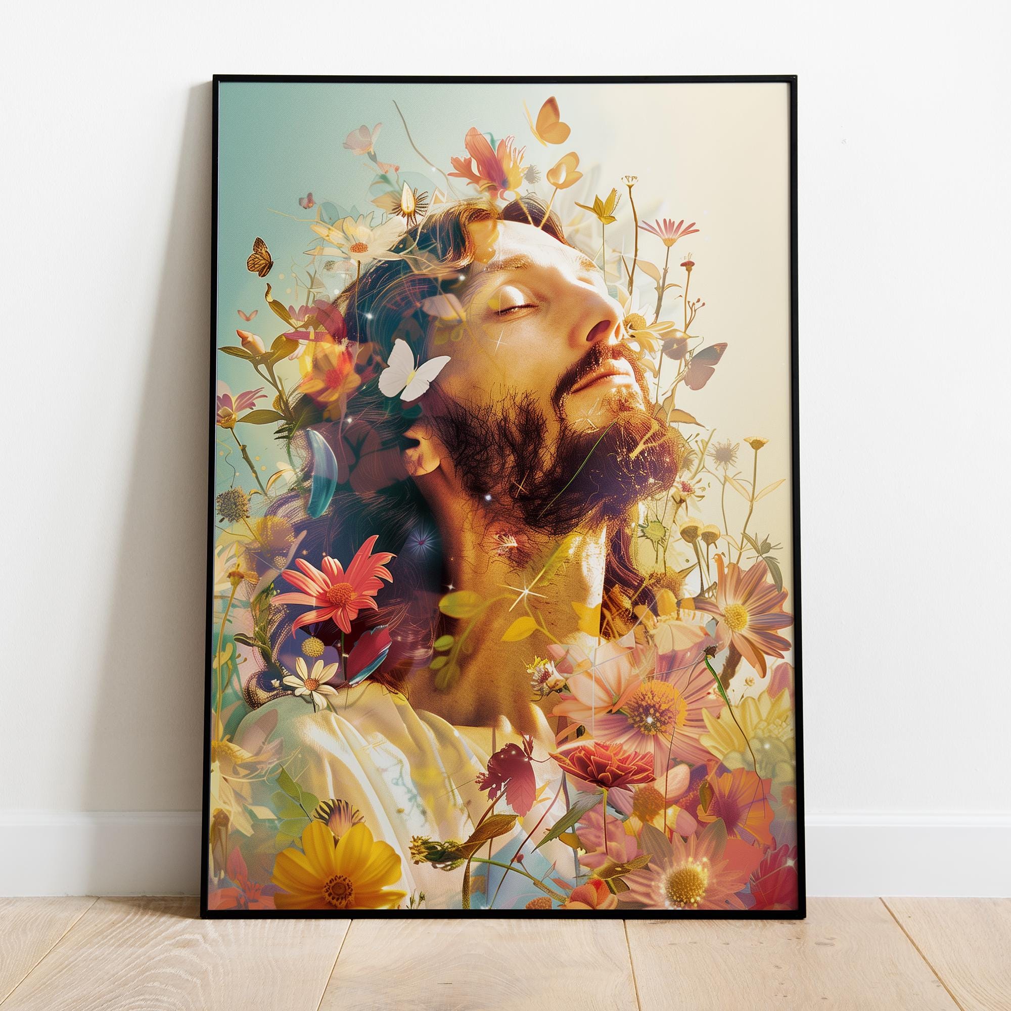 Jesus Art: Peaceful Jesus Enjoying Flowers, Summer Vibes, Christian Art ...